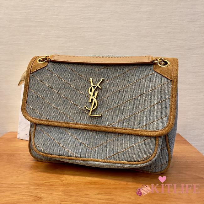 KITLIFE YSL NIKI MEDIUM CHAIN BAG IN DENIM AND SUEDE 28 X 20 X 8 5 CM